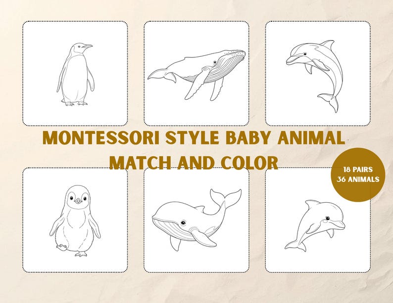 Montessori Baby Animal Matching Coloring Pages – 18 Pairs (preschool ...