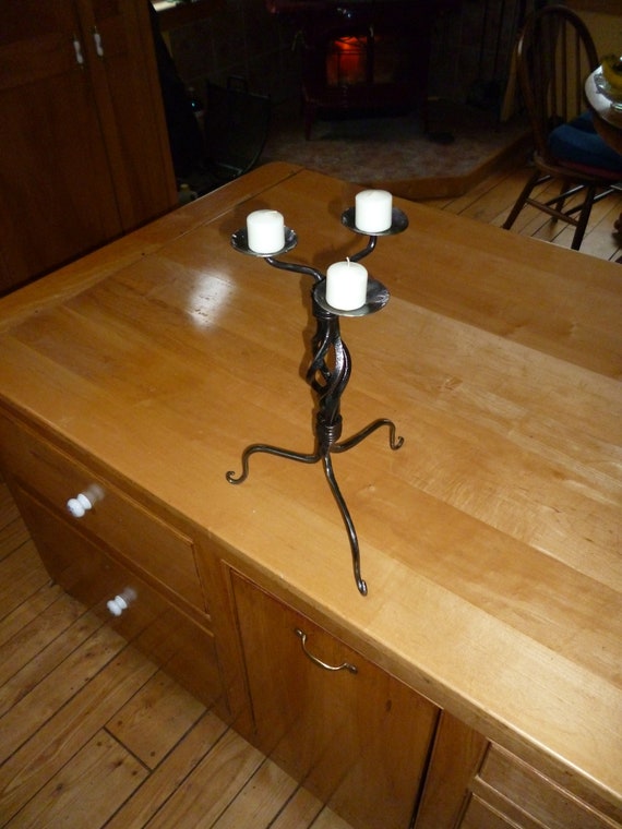 Hand Forged 3 legged triple candle holder with Basket twist & | Etsy