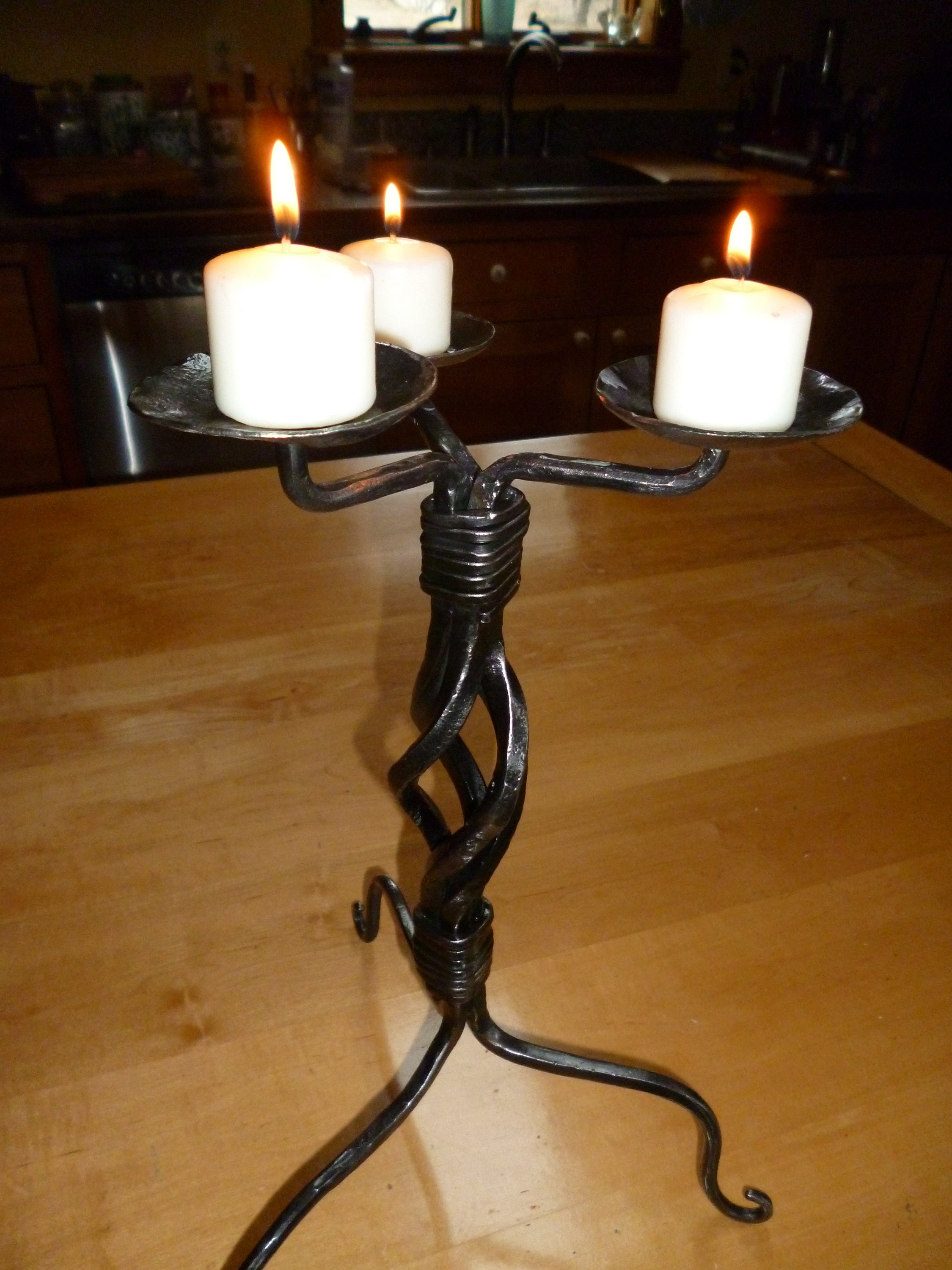 Hand Forged 3 Legged Triple Candle Holder With Basket Twist & Collars ...
