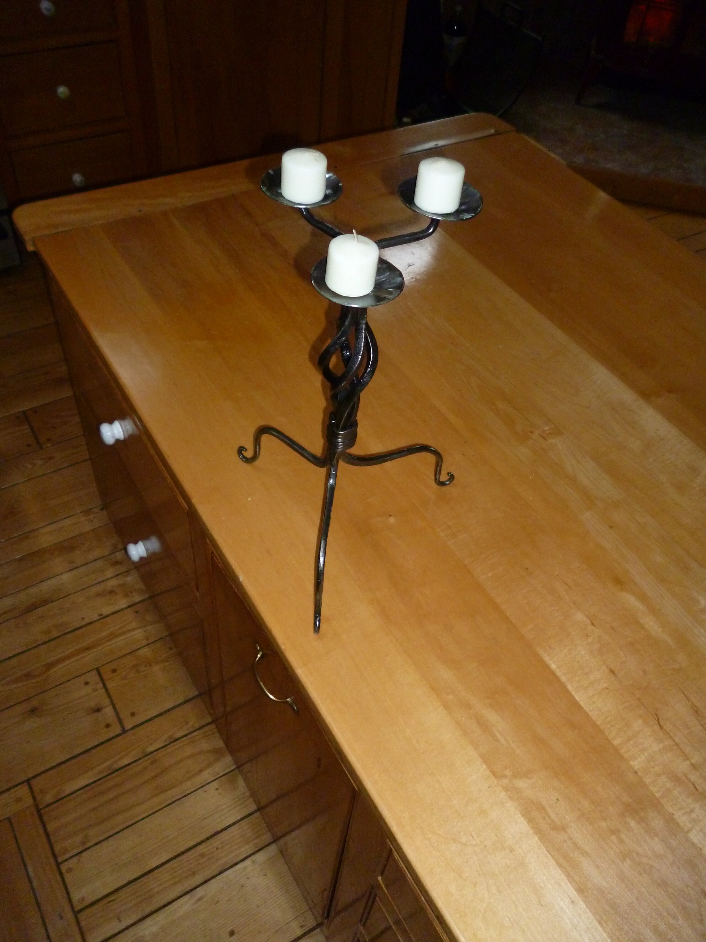 Hand Forged 3 Legged Triple Candle Holder With Basket Twist & Collars ...