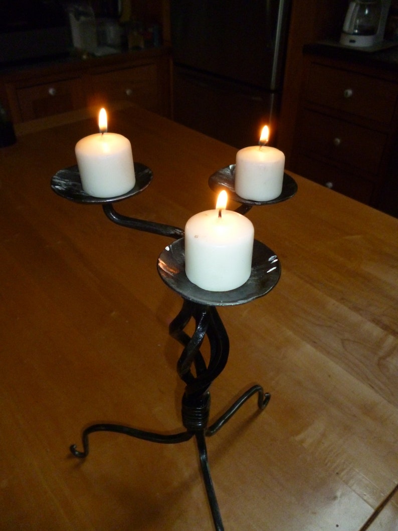 Hand Forged 3 Legged Triple Candle Holder With Basket Twist & Collars ...