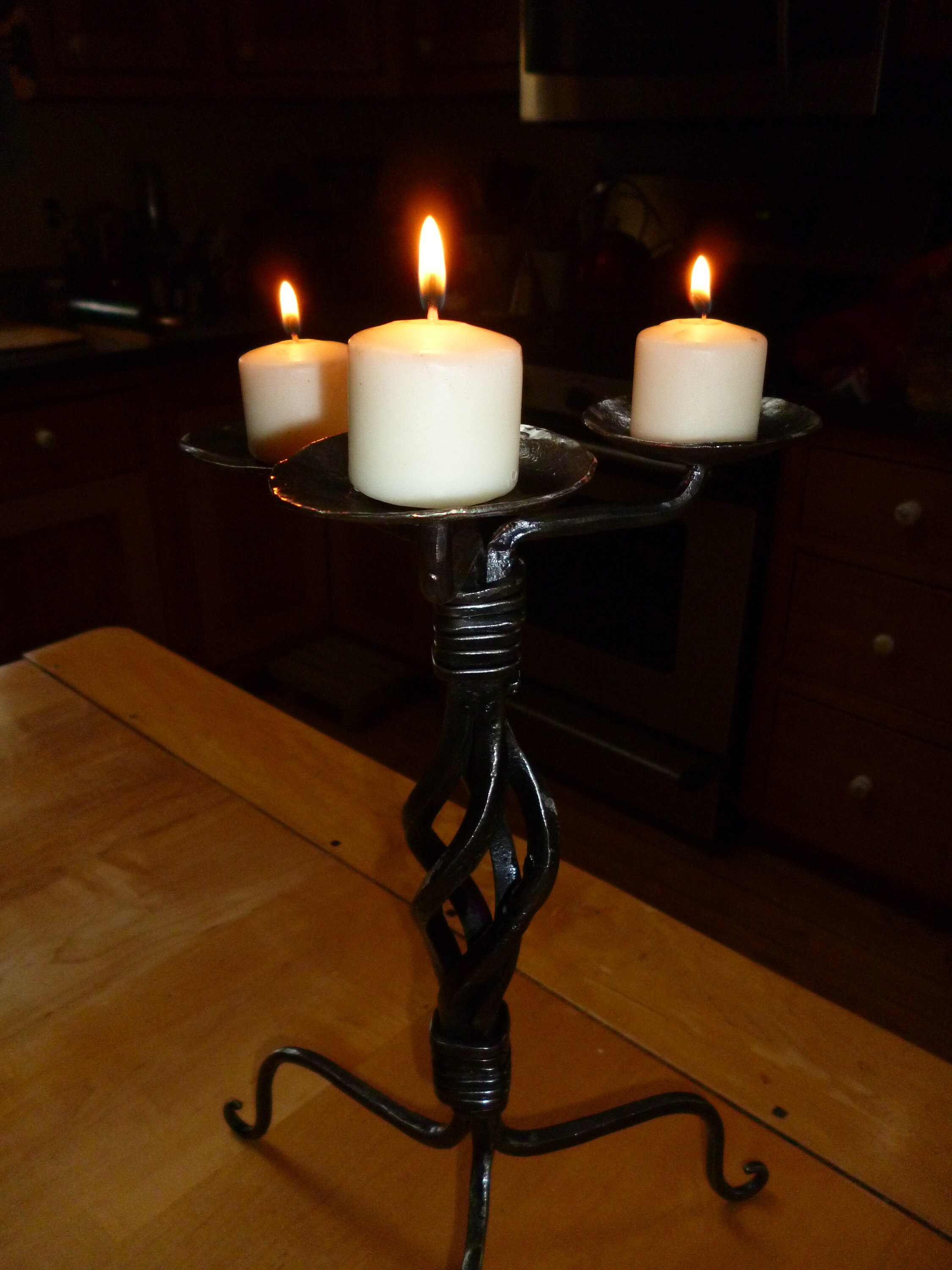 Hand Forged 3 Legged Triple Candle Holder With Basket Twist & Collars ...