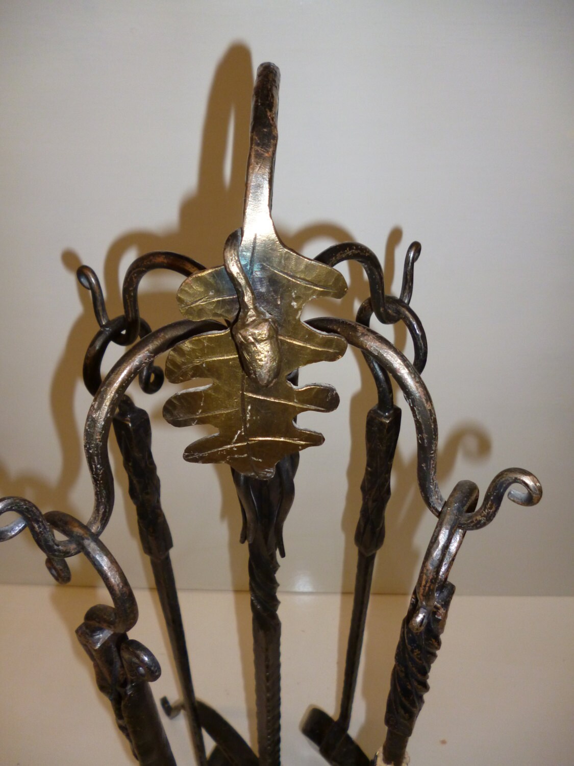 Hand Forged Wrought Iron Five Piece Fire Place Set Oak Leaf & Acorn ...