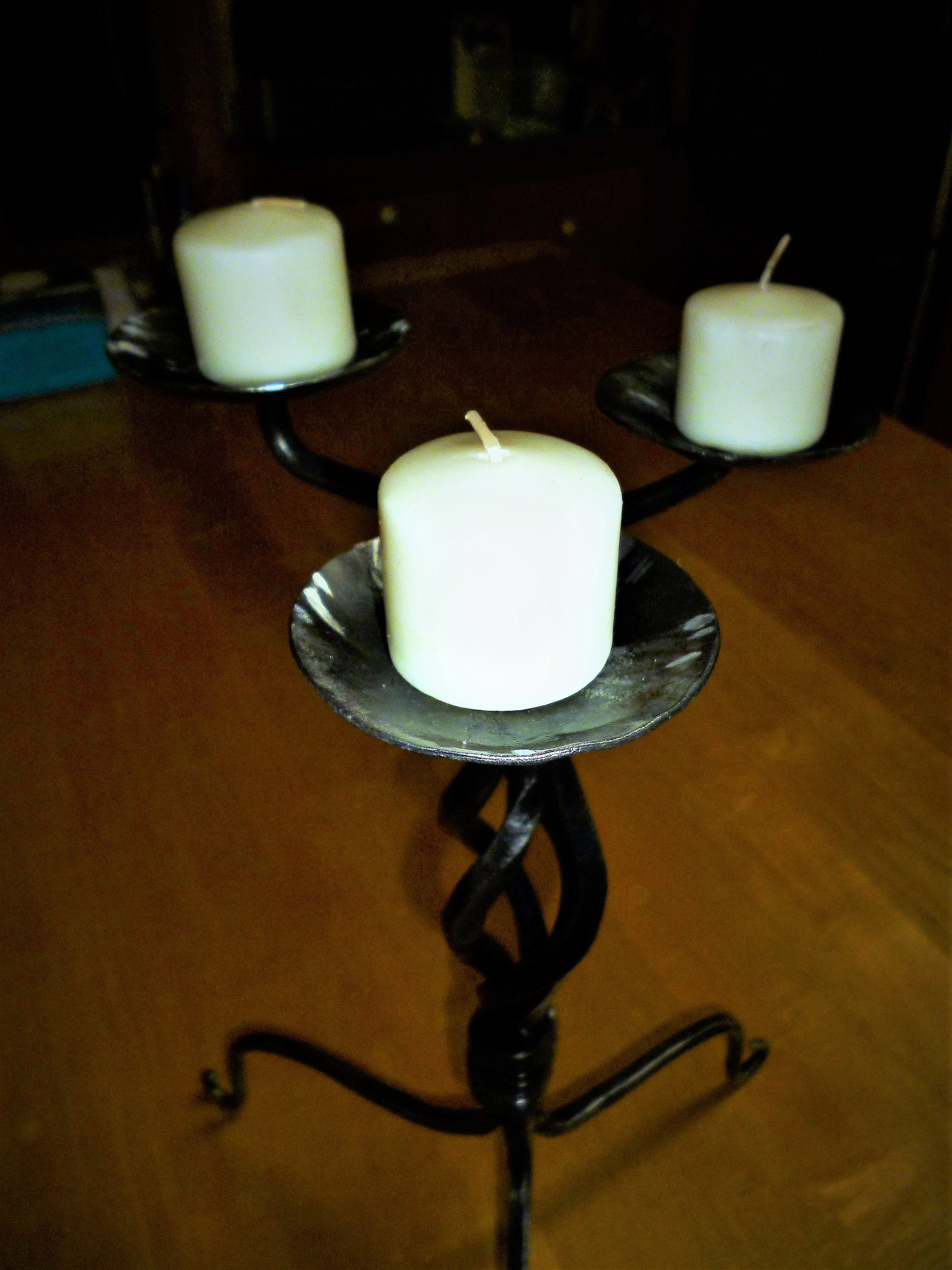 Hand Forged 3 Legged Triple Candle Holder With Basket Twist & Collars ...