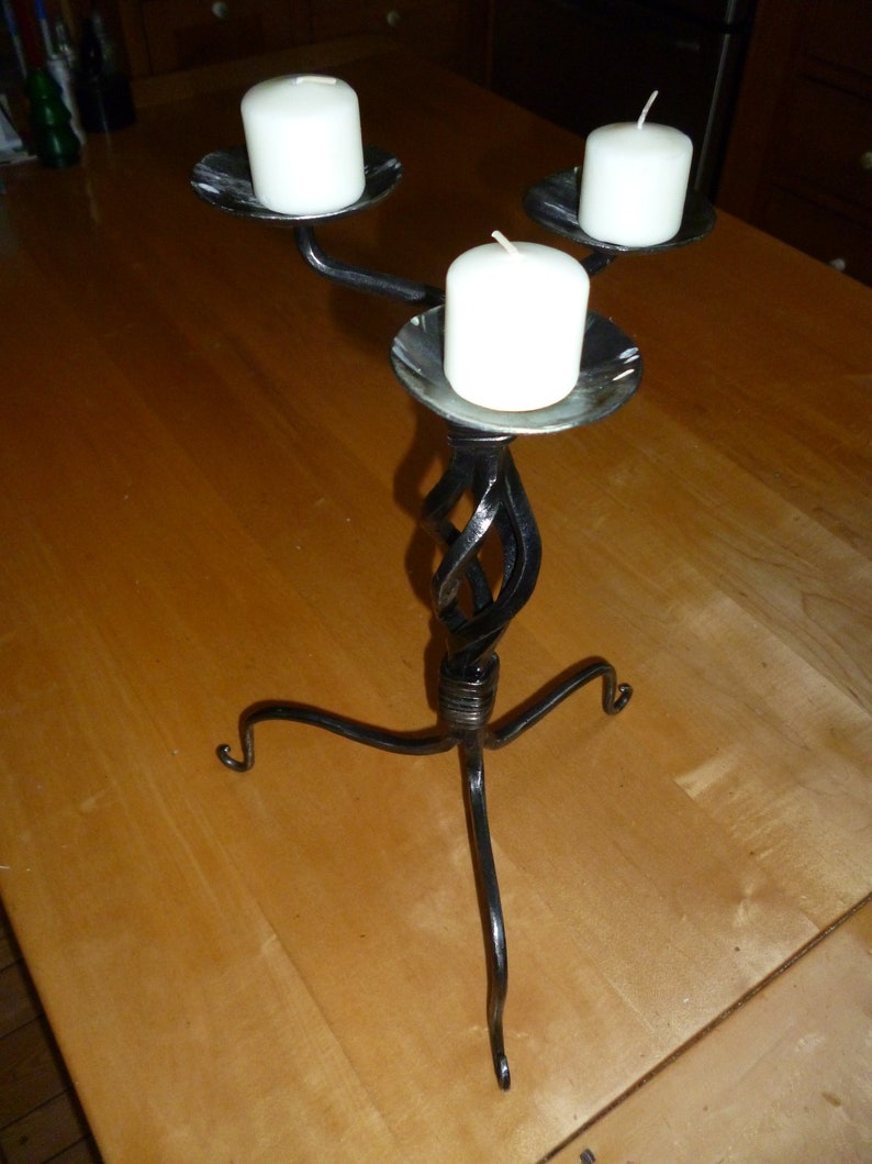 Hand Forged 3 Legged Triple Candle Holder With Basket Twist & Collars ...