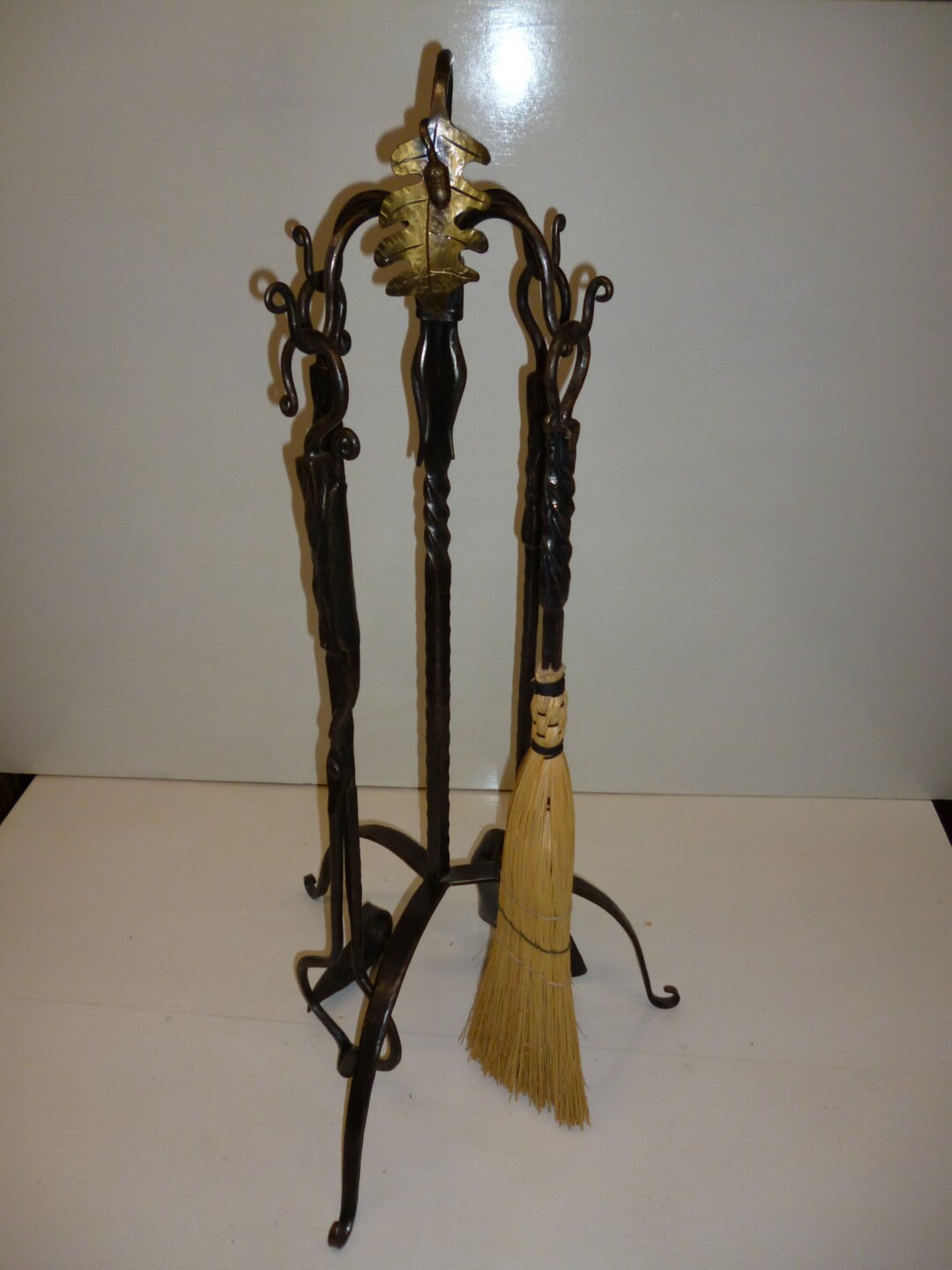 Hand Forged Wrought Iron Five Piece Fire Place Set Oak Leaf & Acorn ...