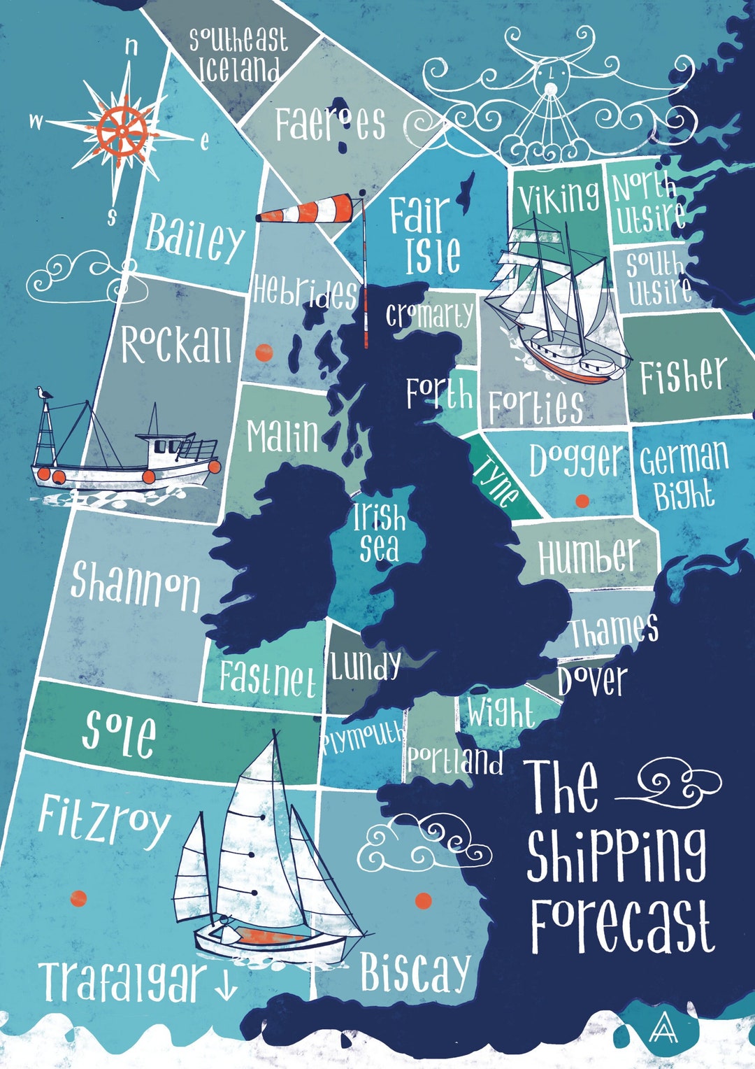 The Shipping Forecast Illustrated Map A4 / A3 - Giclée / Inkjet ...