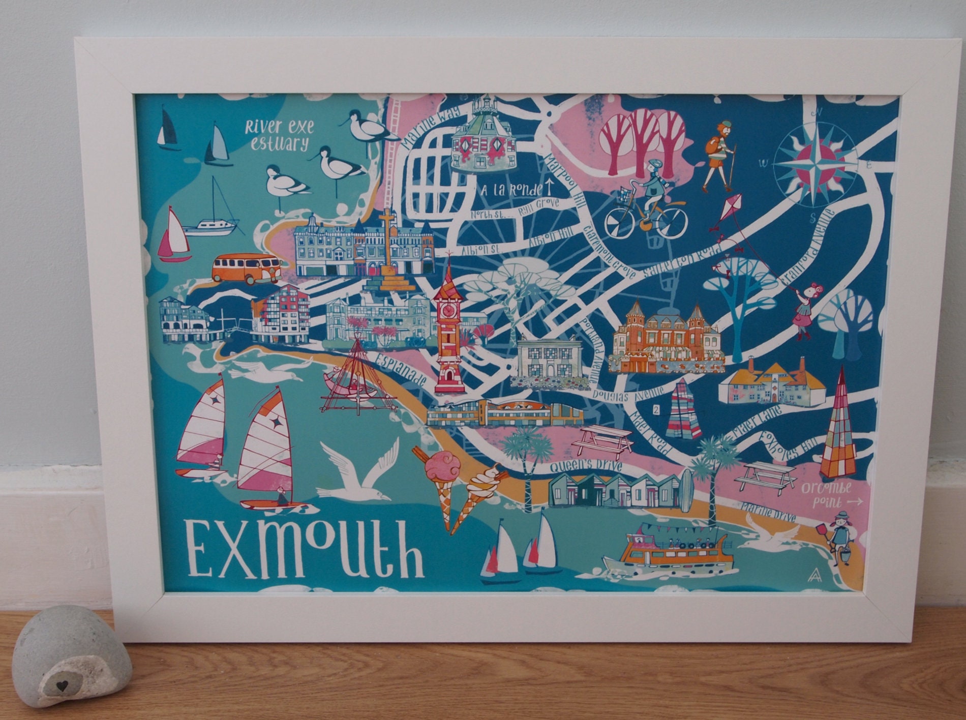 Exmouth Devon Illustrated Map Print Nautical Wall Art Home - Etsy