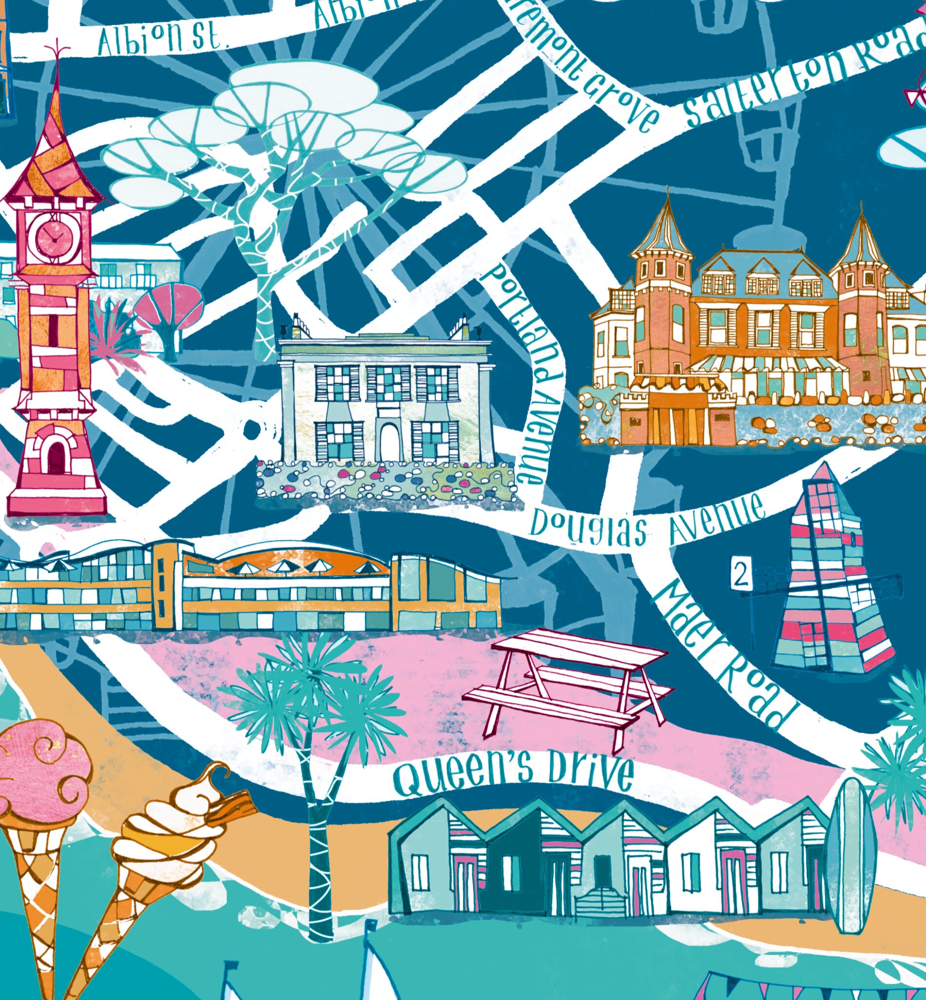 Exmouth Devon Illustrated Map Print Nautical Wall Art Home - Etsy