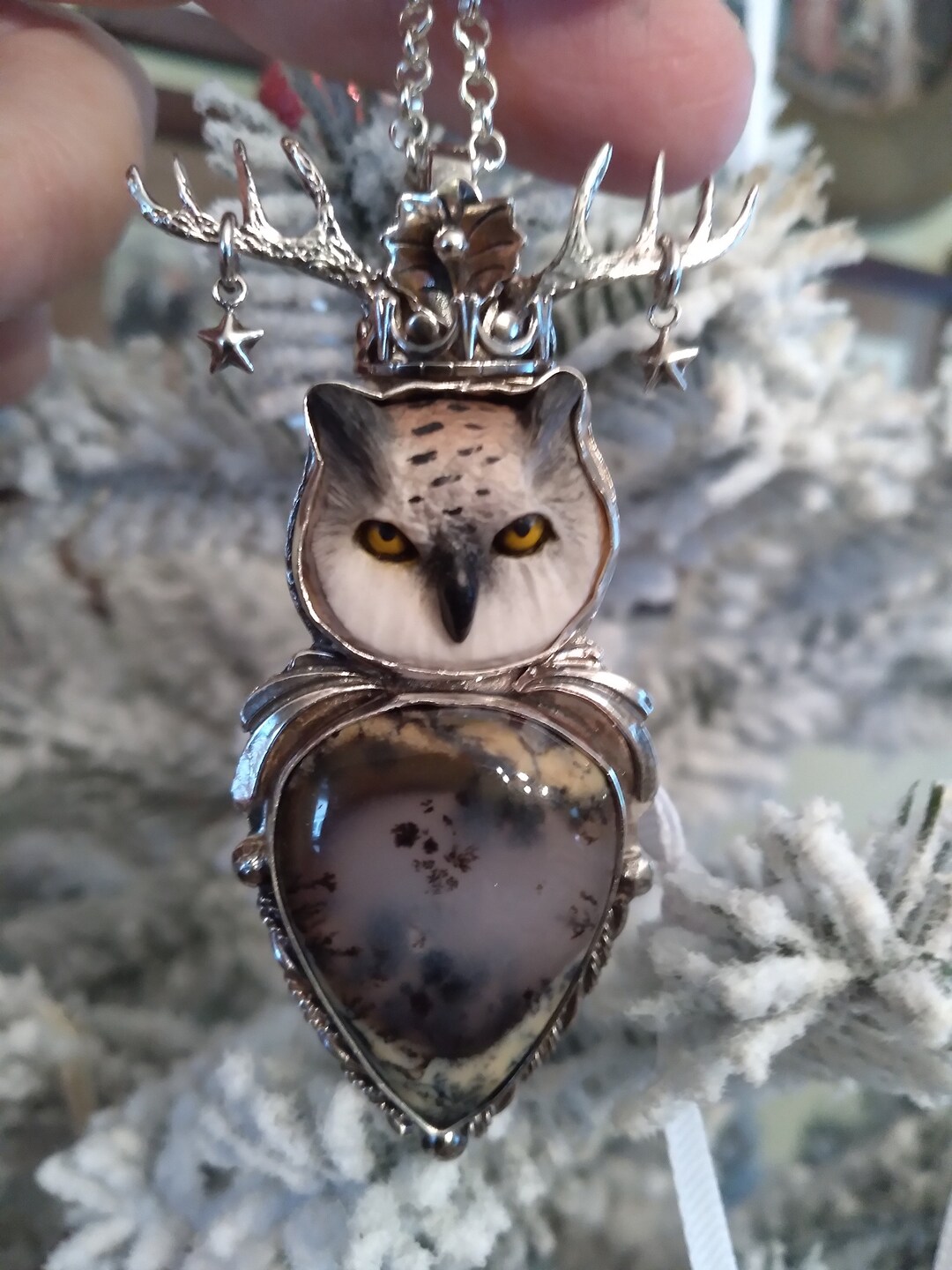 Handmade Sterling Owl Pendant. Sterling Silver Owl Necklace. Porcelain ...