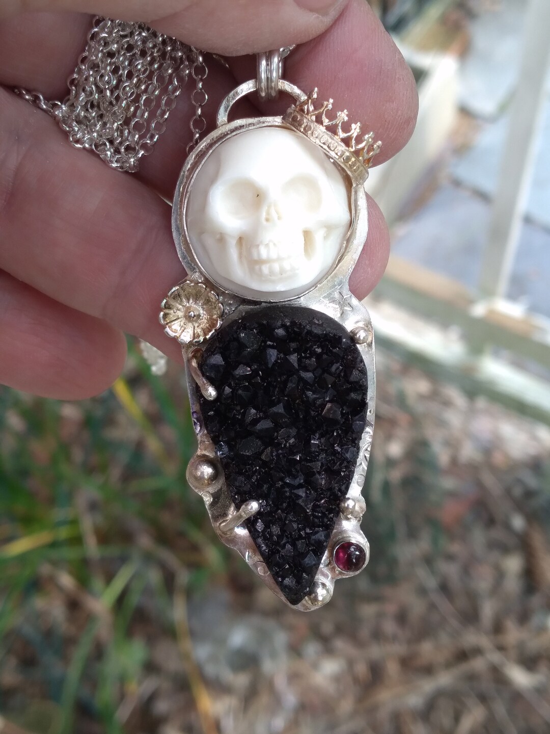 Crystal Skull Necklace, Handmade Skull Necklace, Black Gothic Necklace ...