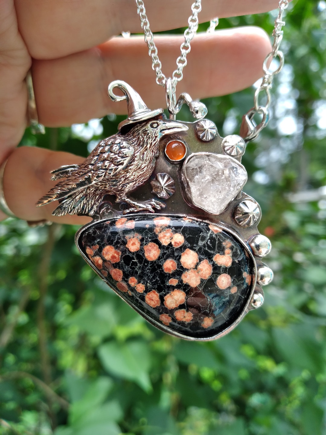 Silver Raven Handmade Gemstone Necklace. Witchy Raven Raw Diamond ...