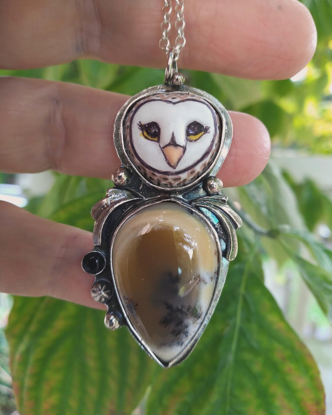 Artisan Brown Barn Owl. Hand Painted Porcelain Owl. Handmade Silver Owl ...