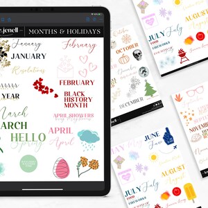 Digital Planner Stickers Months and Holidays~ Goodnotes Precropped PNG ...