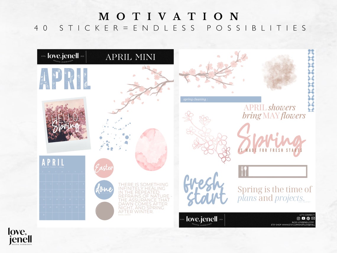 April Spring Easter Digital Planner Stickers | Noteshelf & Goodnotes ...