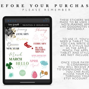 Digital Planner Stickers Months and Holidays~ Goodnotes Precropped PNG ...