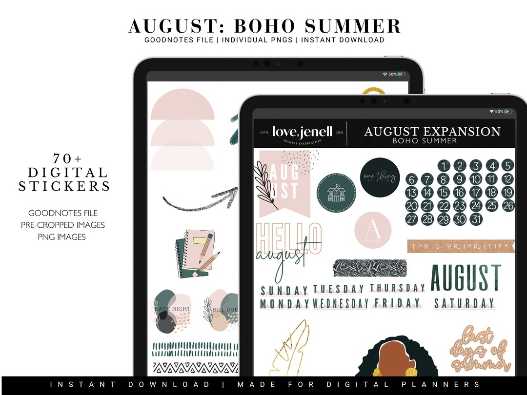 August 2023 Goodnotes Digital Planner Stickers Set | BOHO | Pre-cropped ...