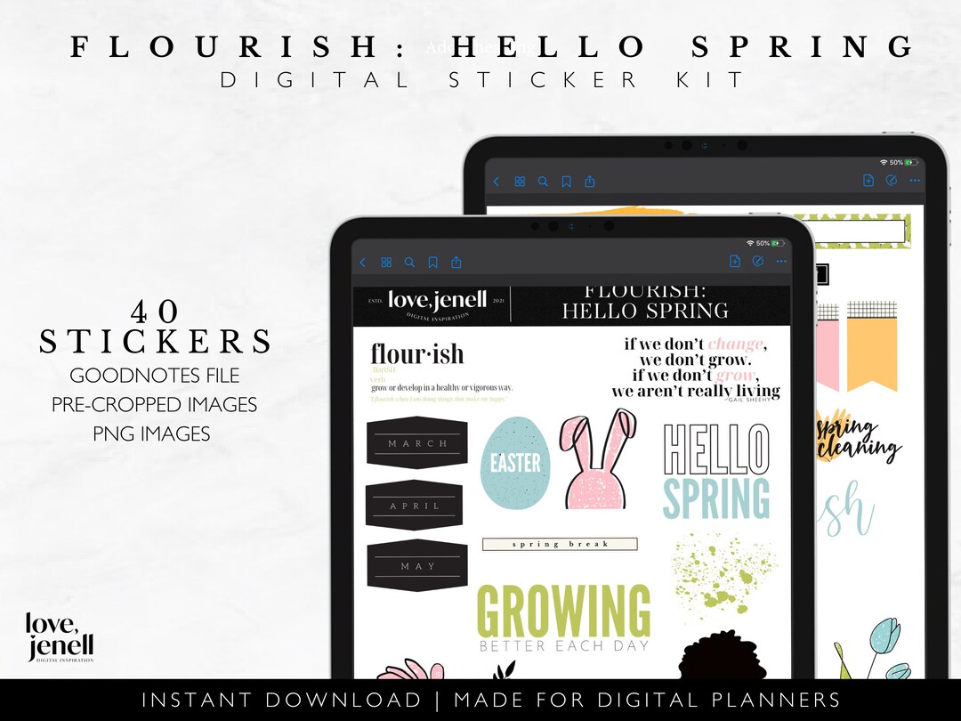 Goodnotes Digital Planner Stickers Spring| Pre-cropped and PNG Digital ...