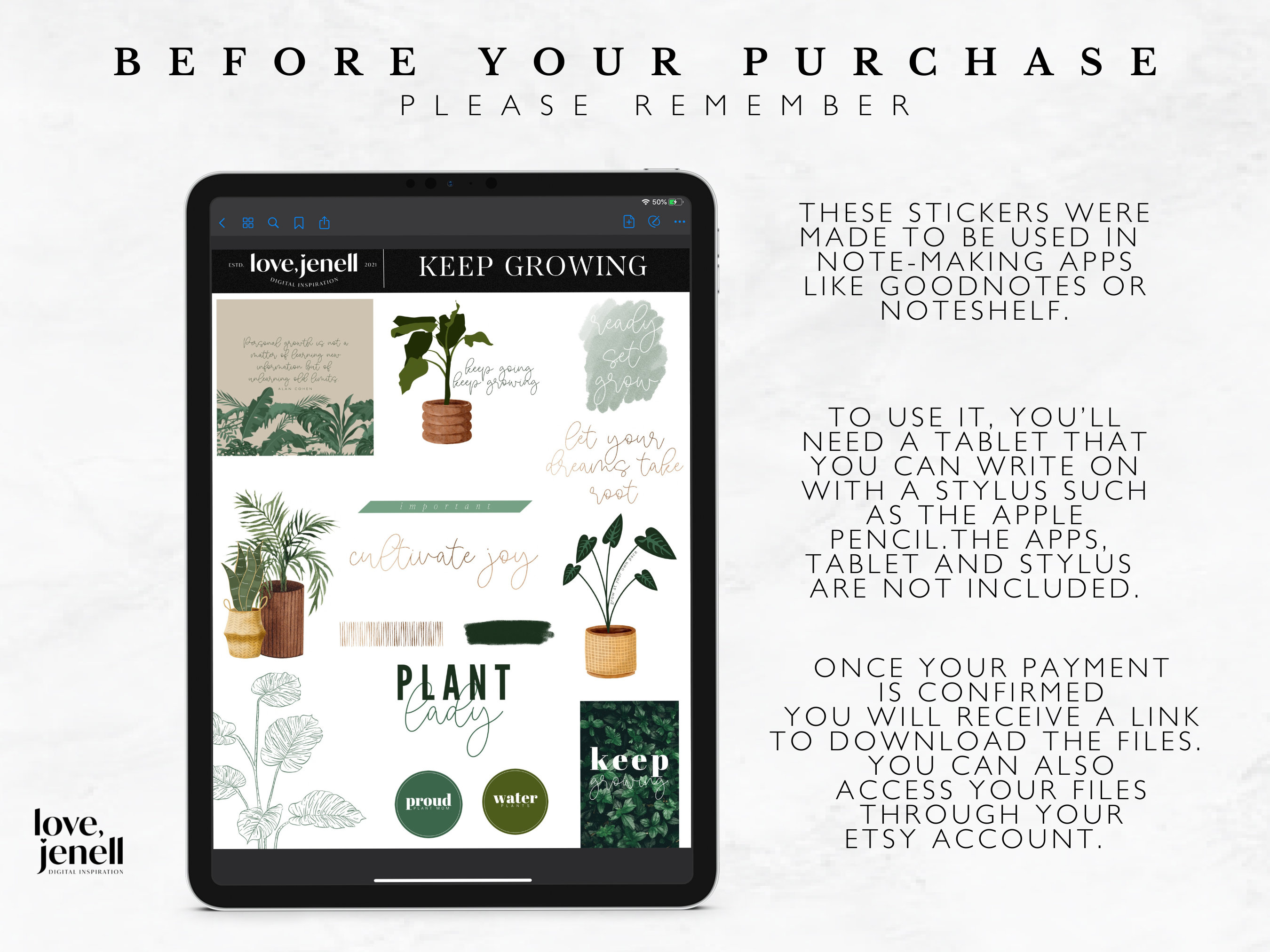 Plant Botanical Garden Digital Planner Stickers for Goodnotes and PNG ...