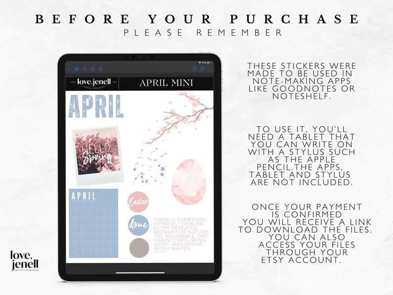April Spring Easter Digital Planner Stickers | Noteshelf & Goodnotes ...