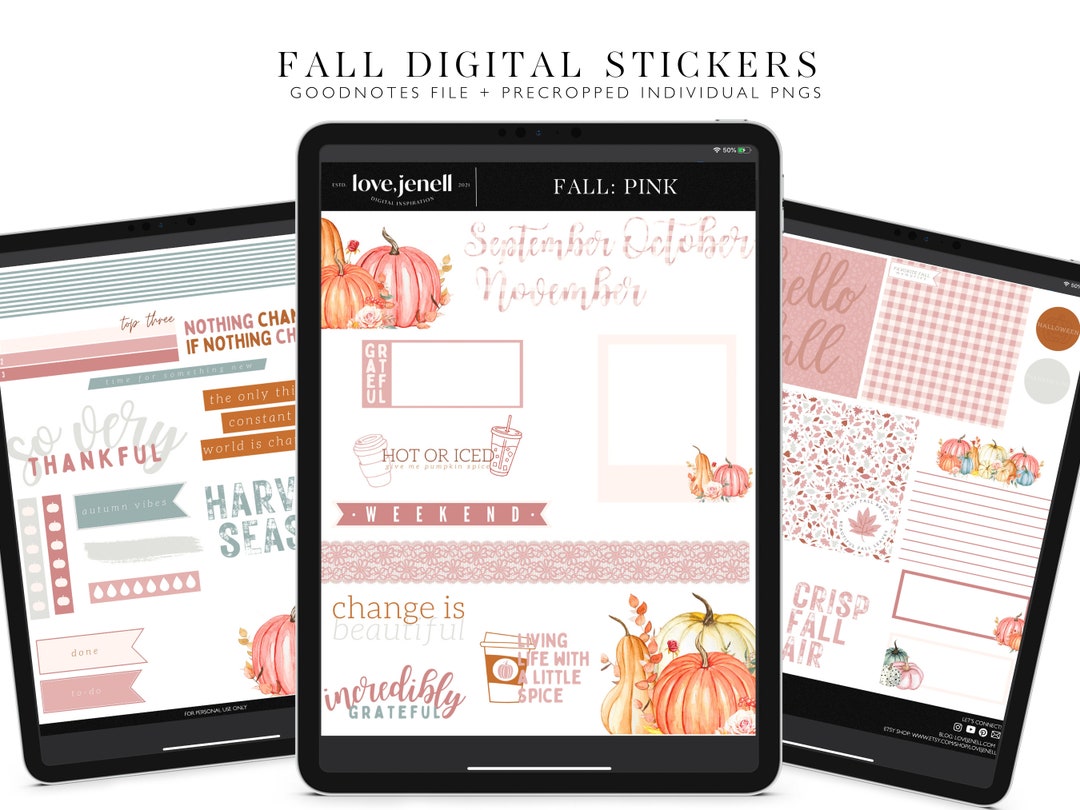 Fall Digital Planner Stickers Pink -halloween Thanksgiving Digital ...