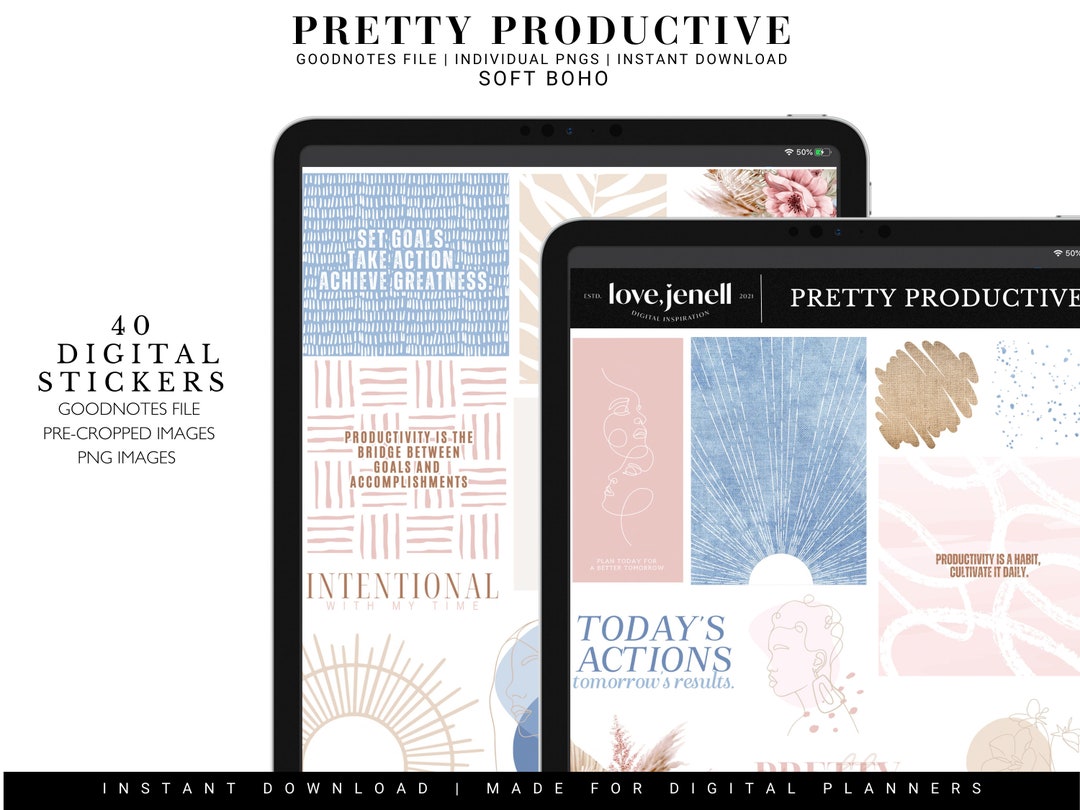 Pink Boho Digital Planner Stickers Aesthetic Motivational Pre-cropped ...