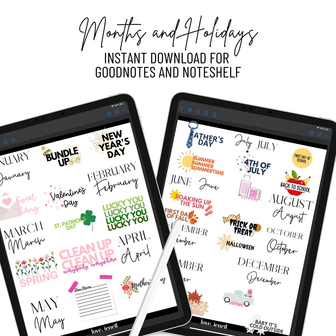 Daily Digital Planner Stickers Months and Holidays~ Pre-cropped ...