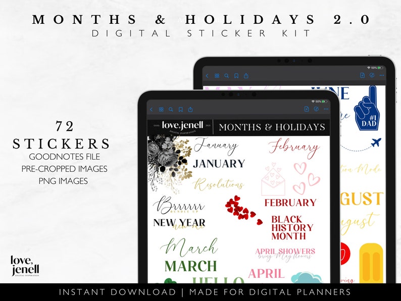 Digital Planner Stickers Months and Holidays Goodnotes - Etsy