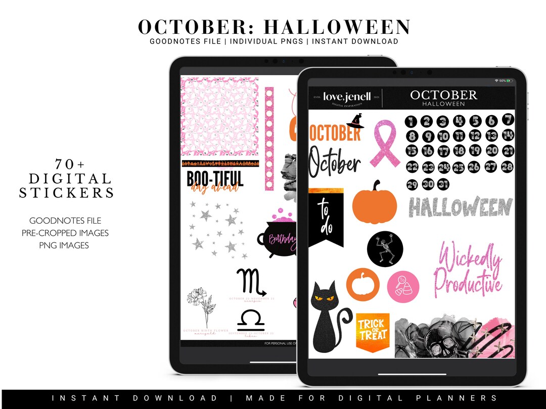 October Digital Planner Stickers Goodnotes- Halloween Digital Planner ...