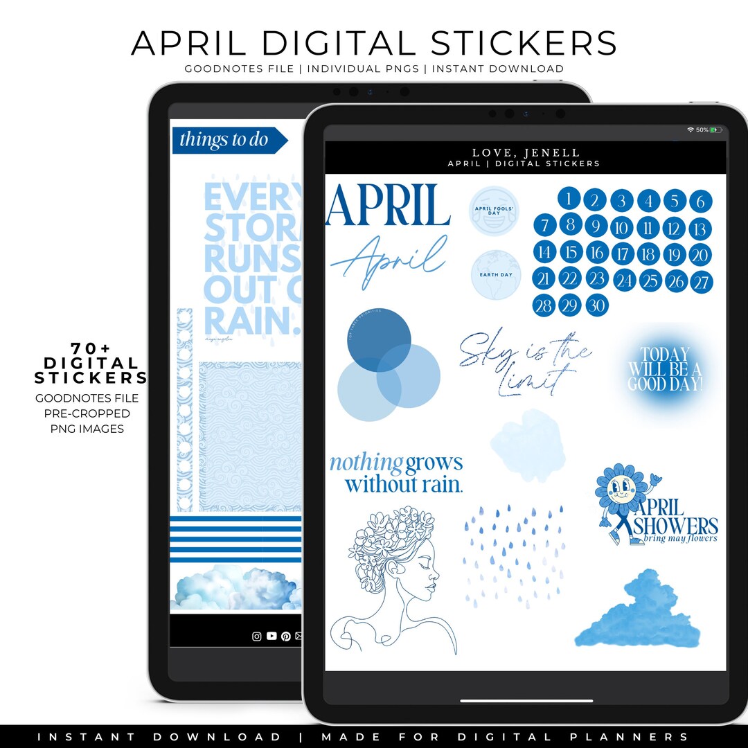 April Spring Digital Planner Stickers | Noteshelf & Goodnotes Stickers ...