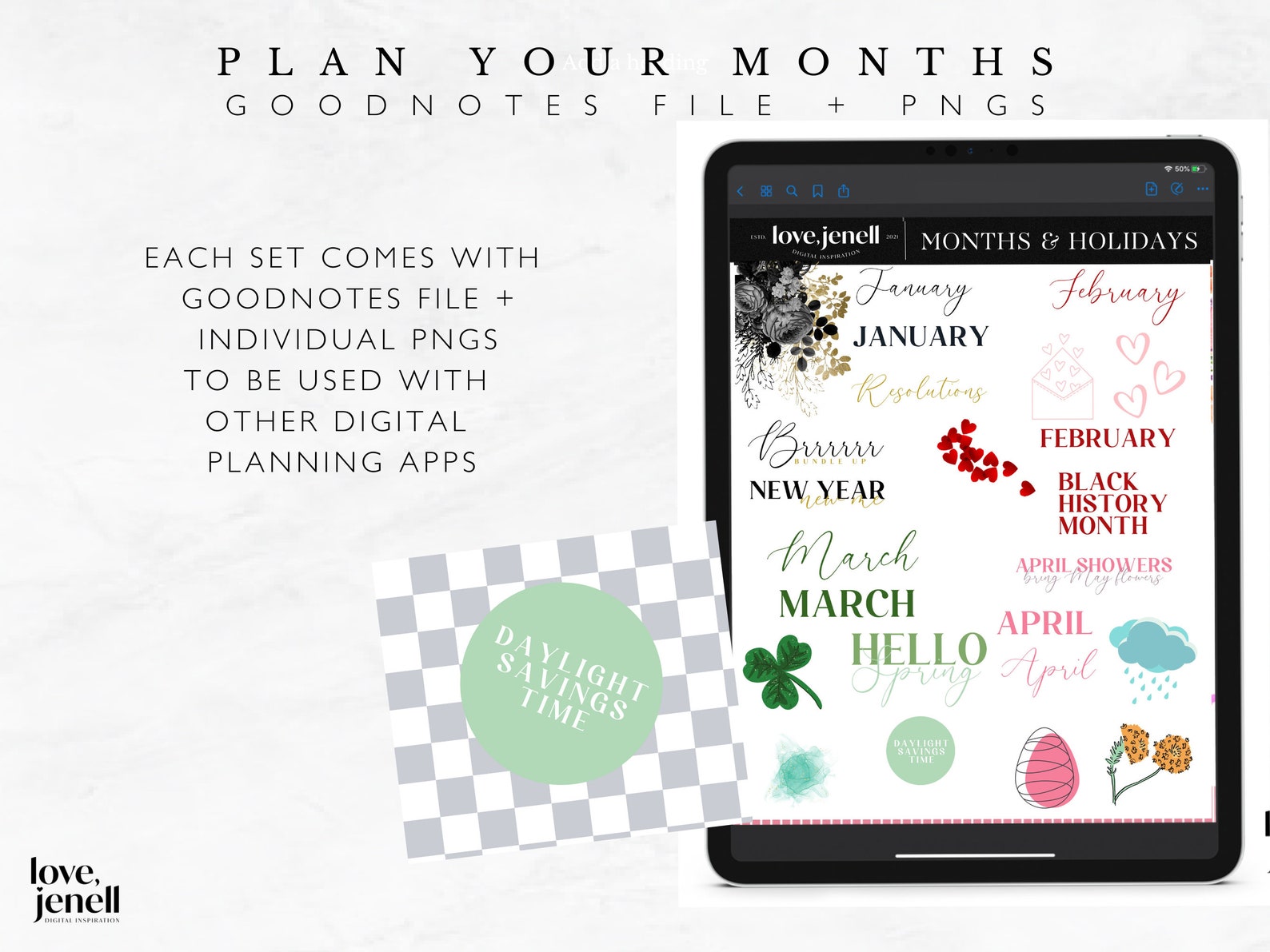 Digital Planner Stickers Months and Holidays Goodnotes - Etsy