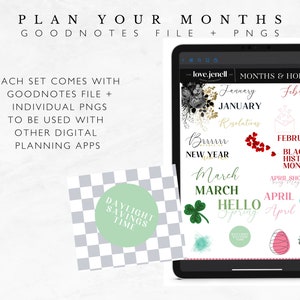 Digital Planner Stickers Months and Holidays~ Goodnotes Precropped PNG ...