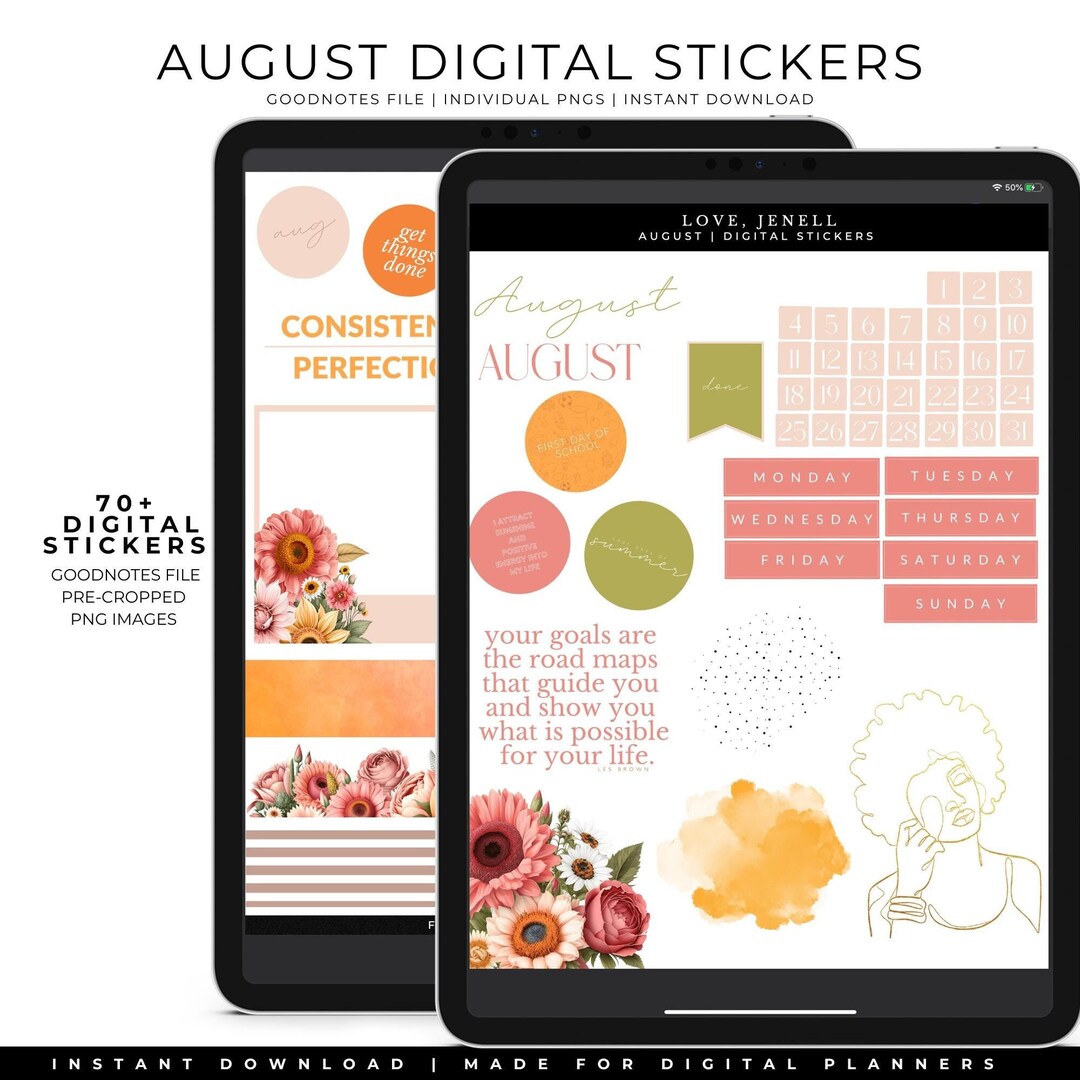 August 2024 Goodnotes Digital Planner Stickers Set | BOHO | Pre-cropped ...