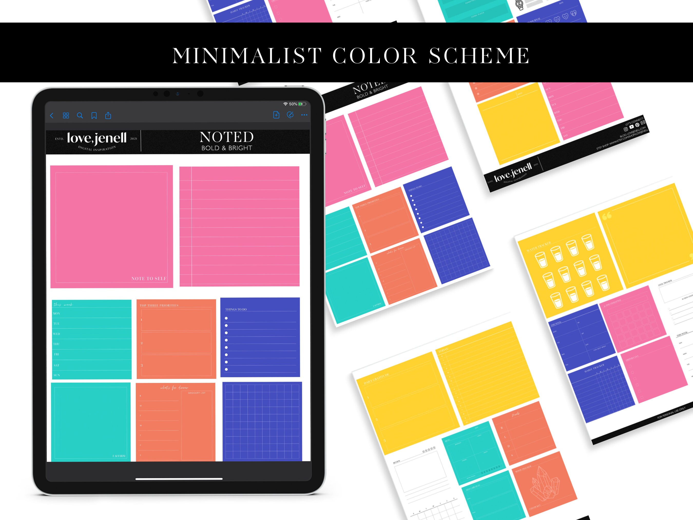 Digital Sticky Notes Planner Stickers- Bold and Bright Themed - Pre ...