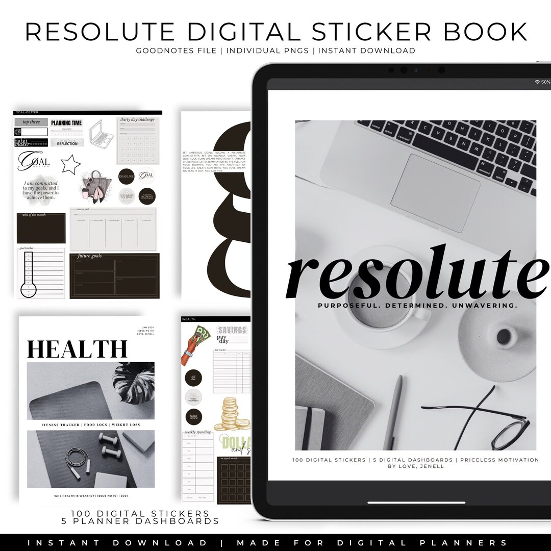 DIGITAL STICKER BOOK | 2024 Vision Board Kit Digital | Goal Setting ...
