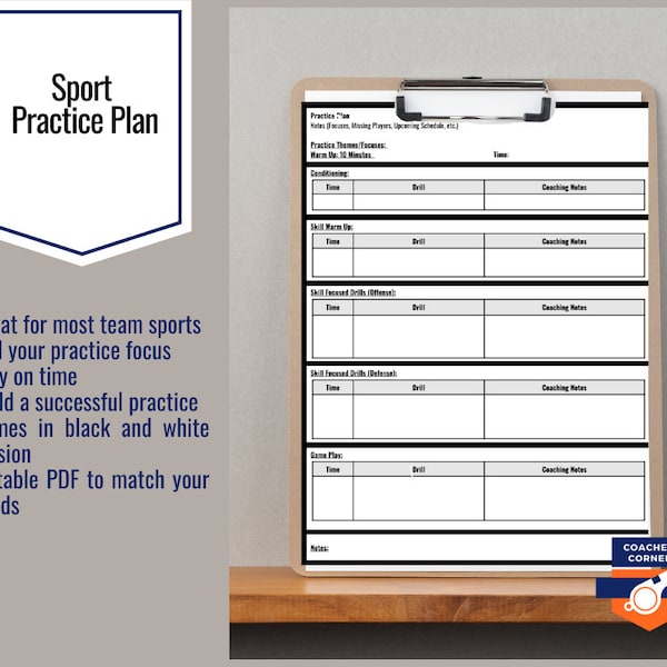 Practice Plan Template - Etsy