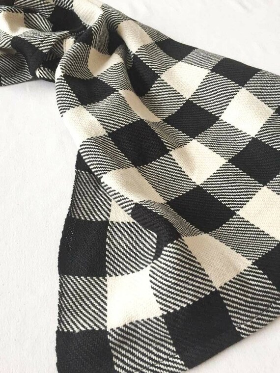 Kitchen & Dining Handwoven Checked B&W Tea Towel Red 100% Cotton Linens ...