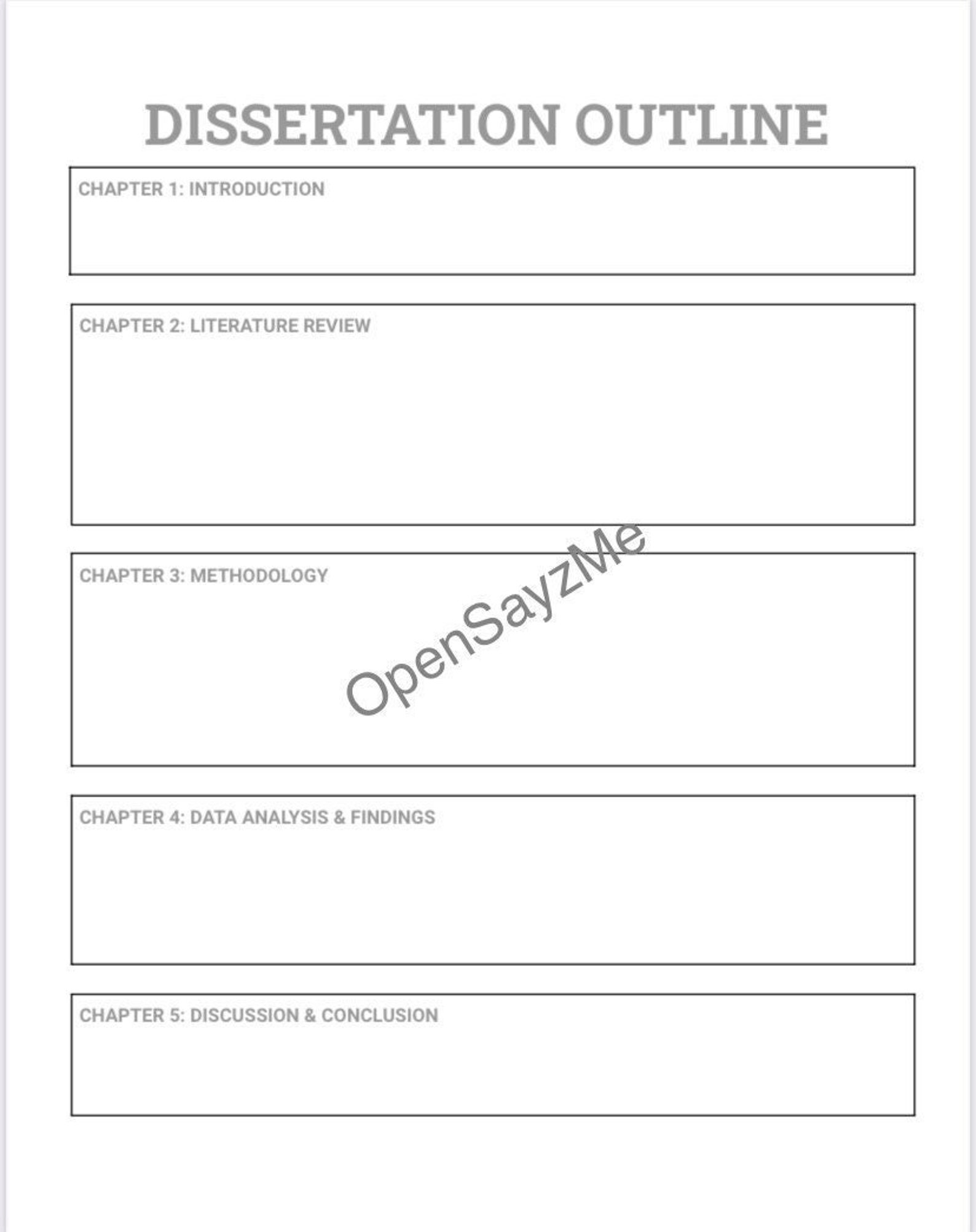 Dissertation Outline Worksheet Tool, Digital Download, Printable PDF ...