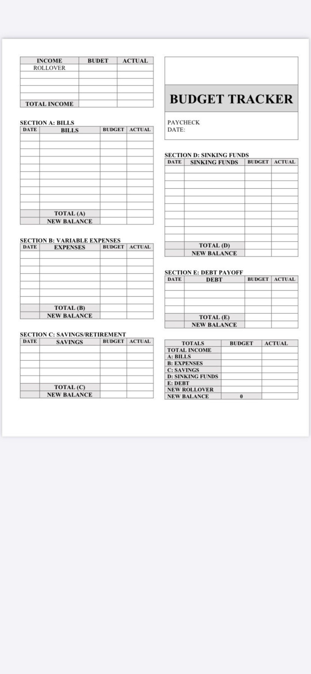 Budget Worksheet per Paycheck Budgeting Tool, Digital Download ...