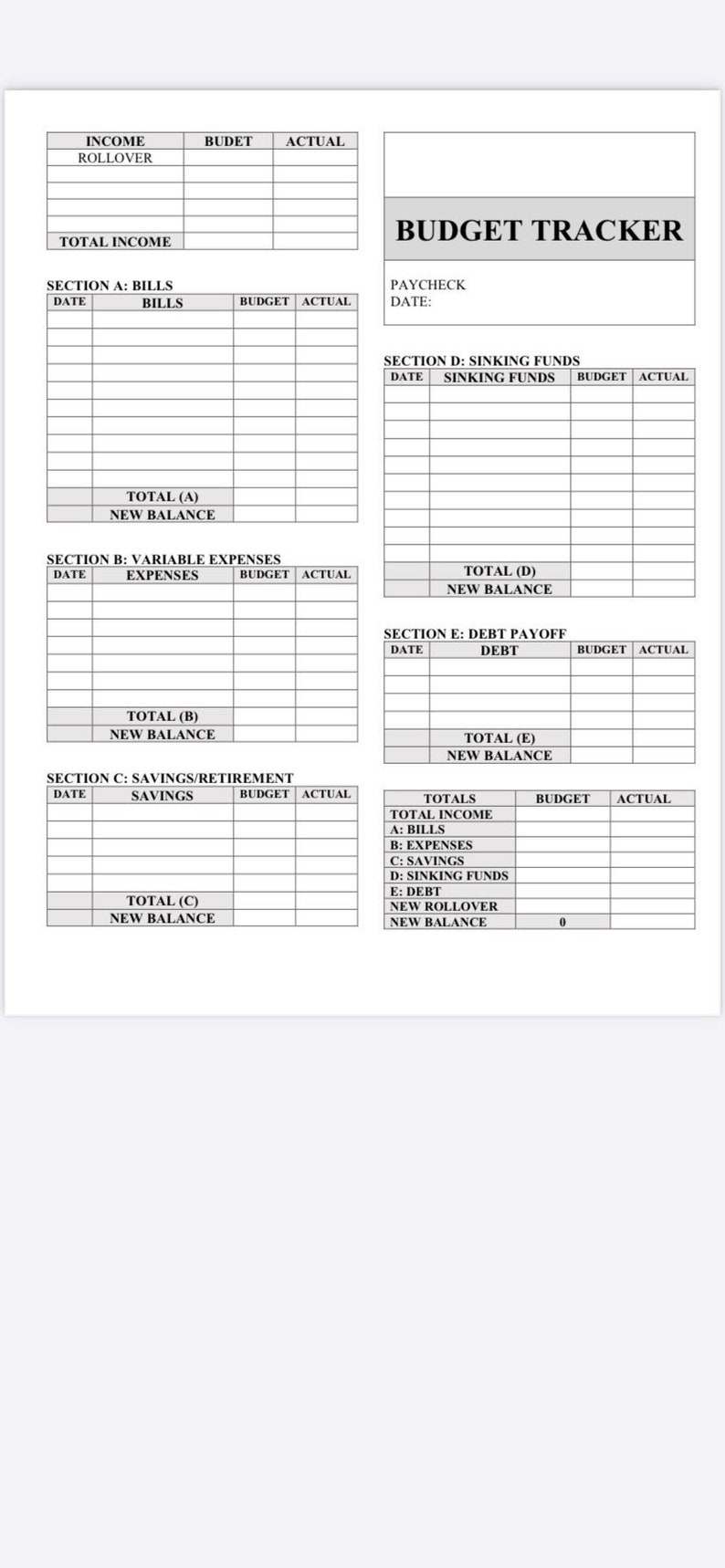 Budget Worksheet per Paycheck Budgeting Tool, Digital Download ...