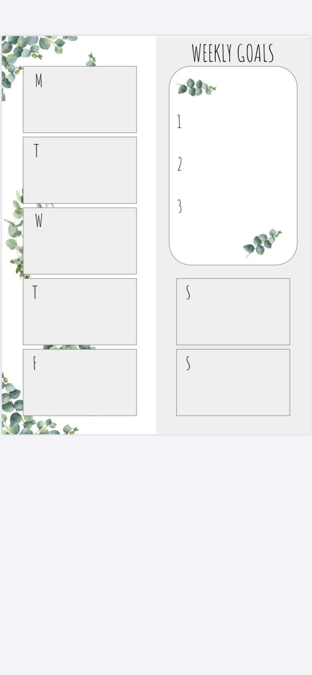 Weekly Goals Eucalyptus, Instant Download Printable PDF Worksheet - Etsy