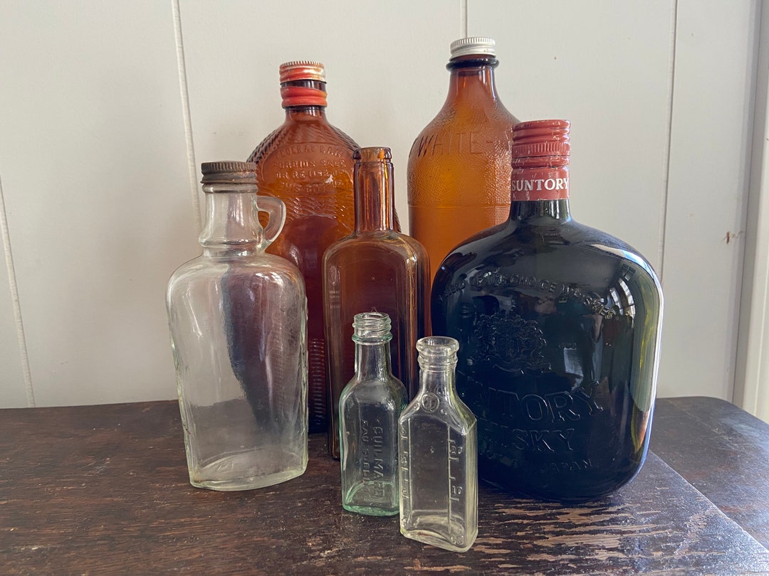 Antique Bundle of Bottles - Beautiful Vintage Unique Glass Bottles - Etsy