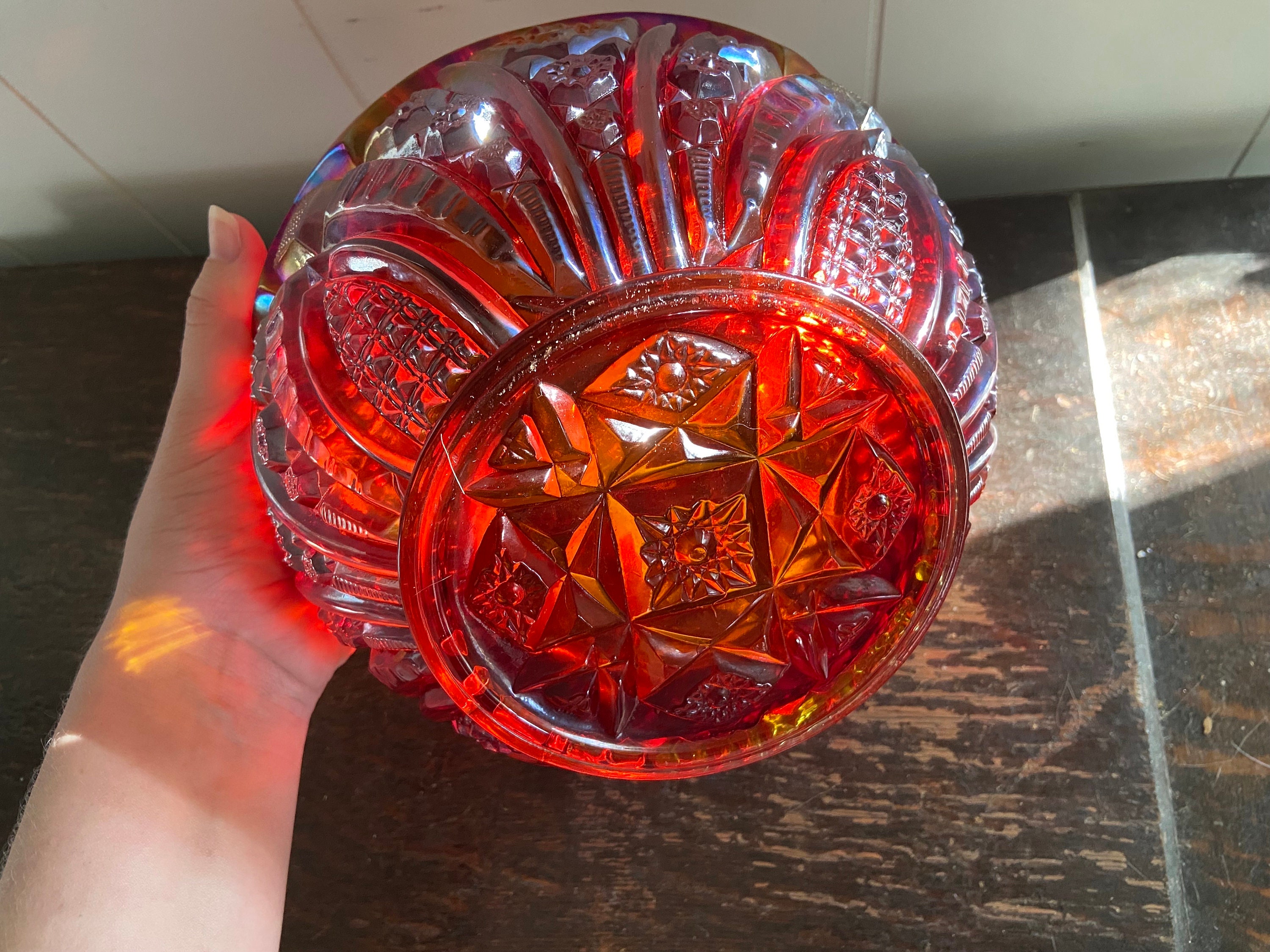 Vintage Indiana Glass Heirloom Sunset Ruby Red Iridescent Carnival ...