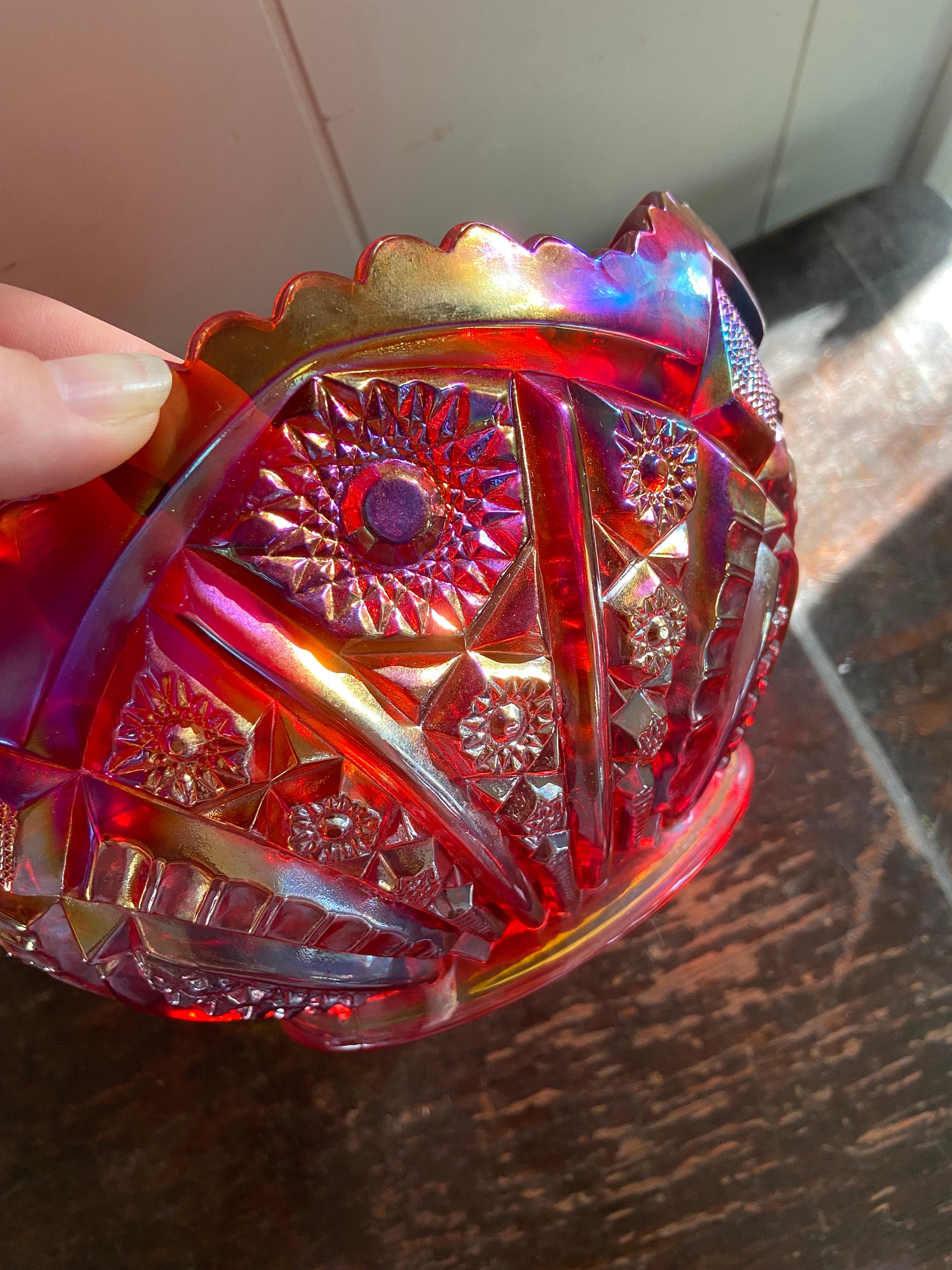 Vintage Indiana Glass Heirloom Sunset Ruby Red Iridescent Carnival ...