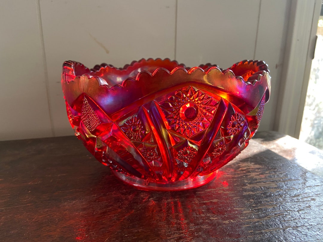Vintage Indiana Glass Heirloom Sunset Ruby Red Iridescent Carnival ...