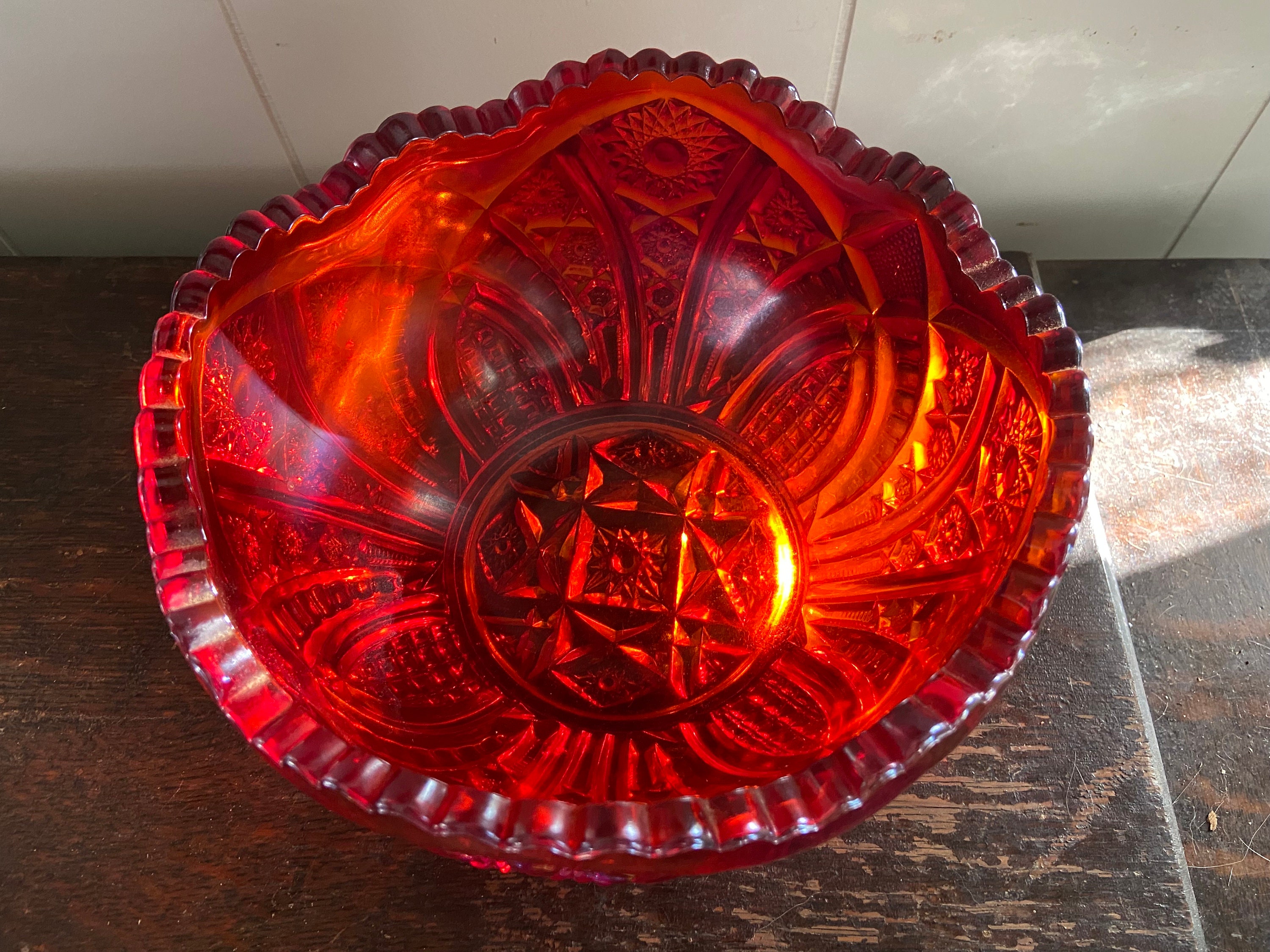 Vintage Indiana Glass Heirloom Sunset Ruby Red Iridescent Carnival ...