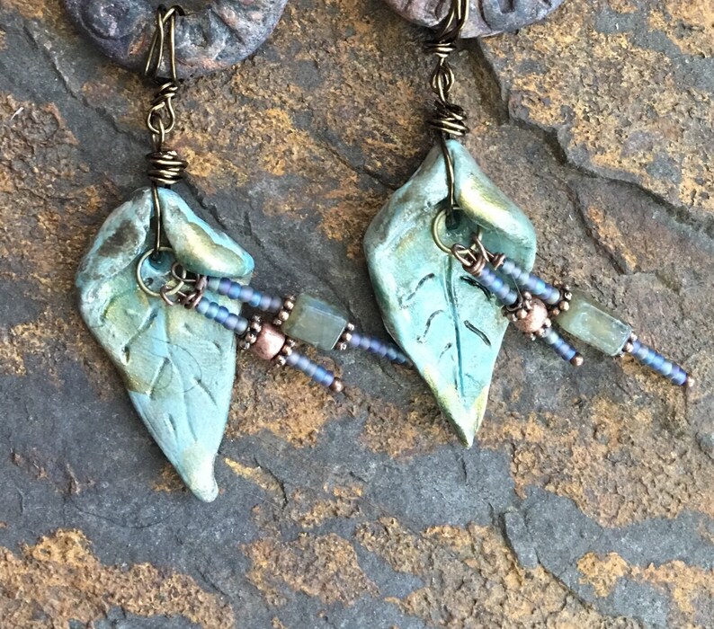 Leaf Earrings Earthy Earrings Rustic Boho Earrings Artisan Earrings - Etsy