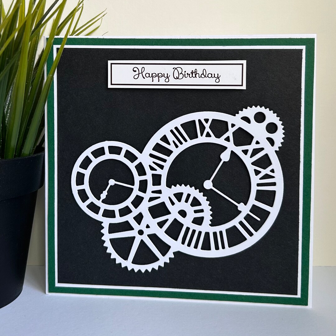 Handmade Steampunk Clock Birthday Card, Unique Steampunk Themed Card ...