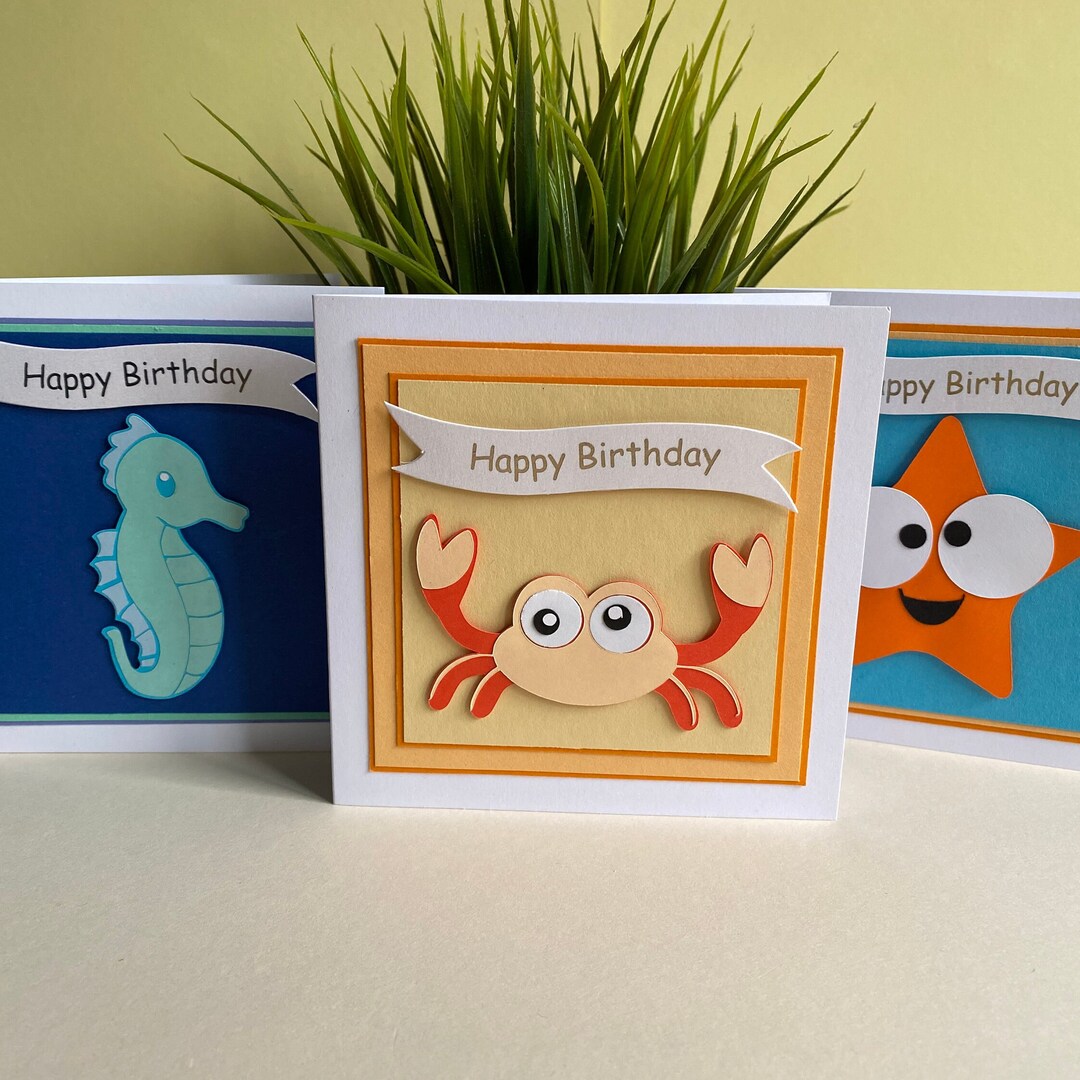 Handmade Seaside Birthday Card Pack, Kids Ocean Theme, Set of 3 - Etsy UK