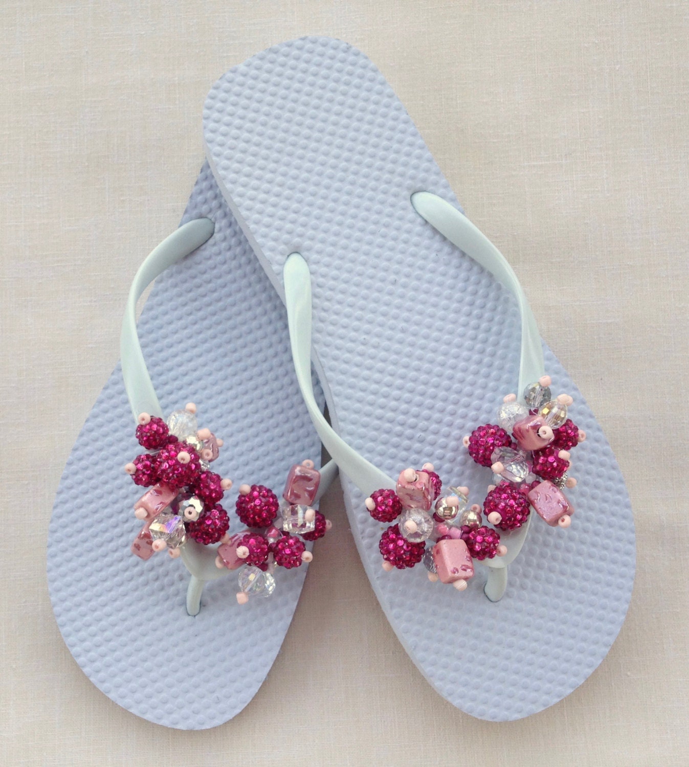 Fuchsia and Pink Beaded Flip Flops, Custom Order Your Size. - Etsy